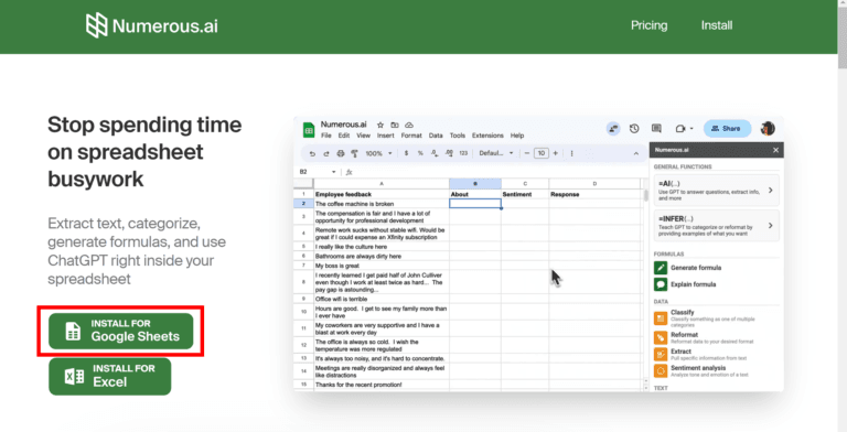 「Numerous.ai」もう関数は覚えるな！AIを使ってGoogleスプシとExcelを攻略！ | AI-ワークスタイルlおすすめAIツール紹介